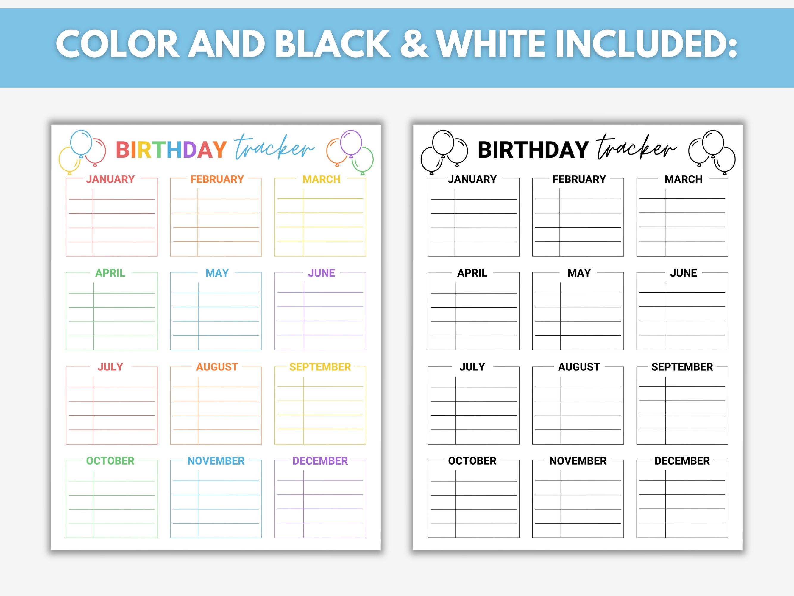 Birthday Tracker Printable, Birthday Planner Printable, Birthday ...