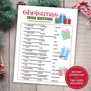 Christmas Trivia Game, Christmas Party Games, Printable Holiday Trivia ...