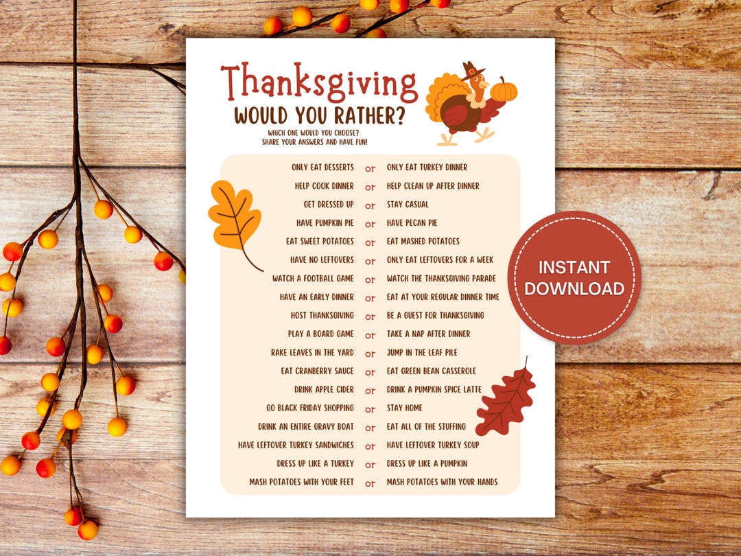 Thanksgiving would you rather Game, Fall This or That, Printable ...