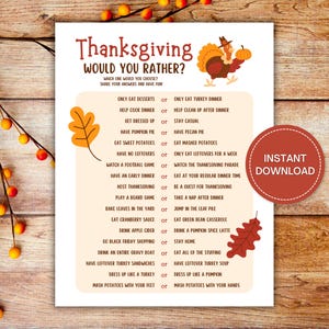Thanksgiving would you rather Game, Fall This or That, Printable ...