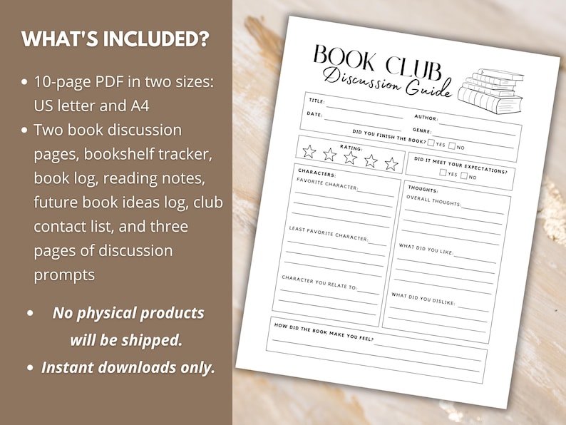 Book Club Discussion Guide, Printable Book Club Kit, Book Club Journal ...