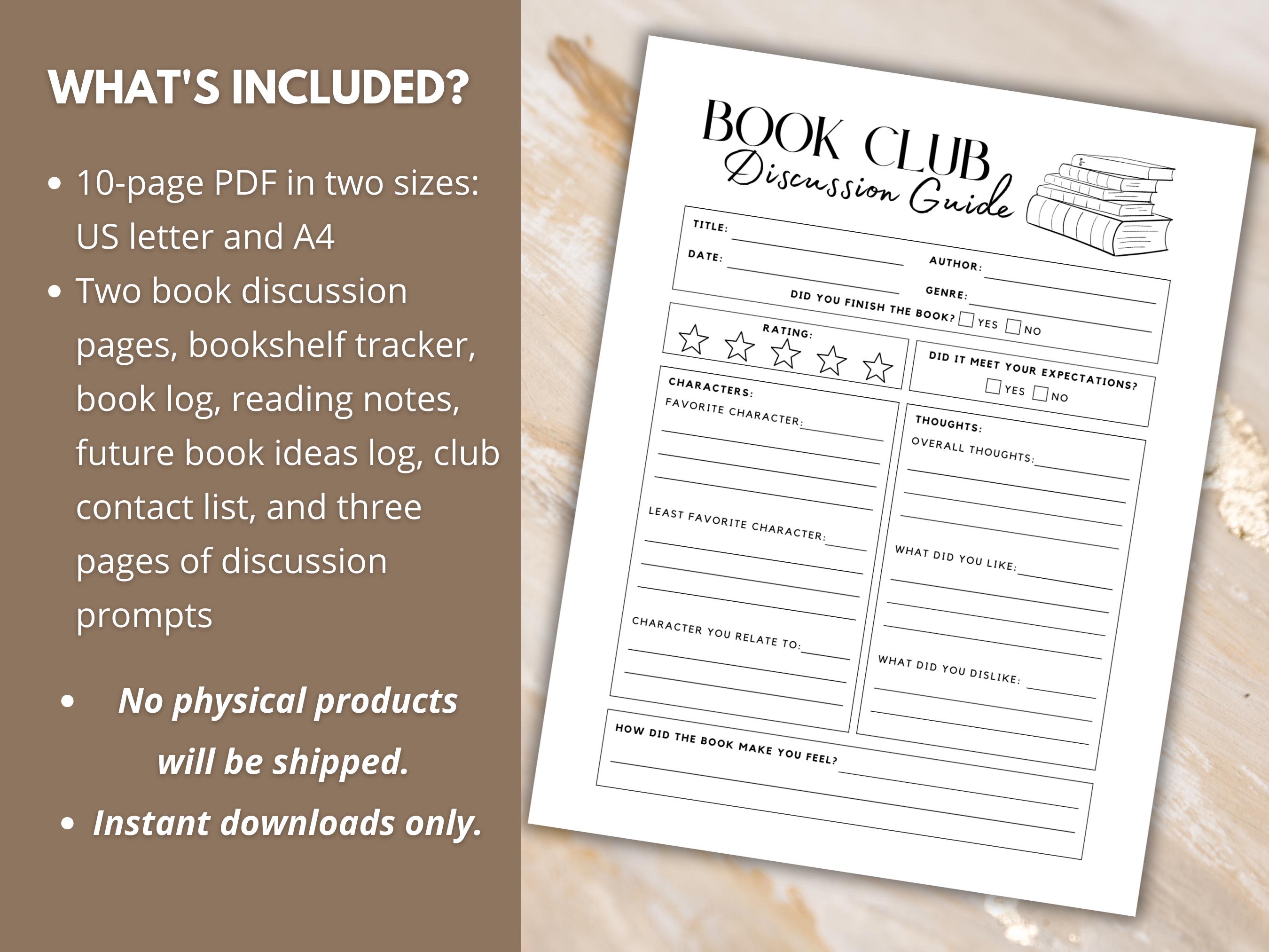 Book Club Discussion Guide, Printable Book Club Kit, Book Club Journal ...