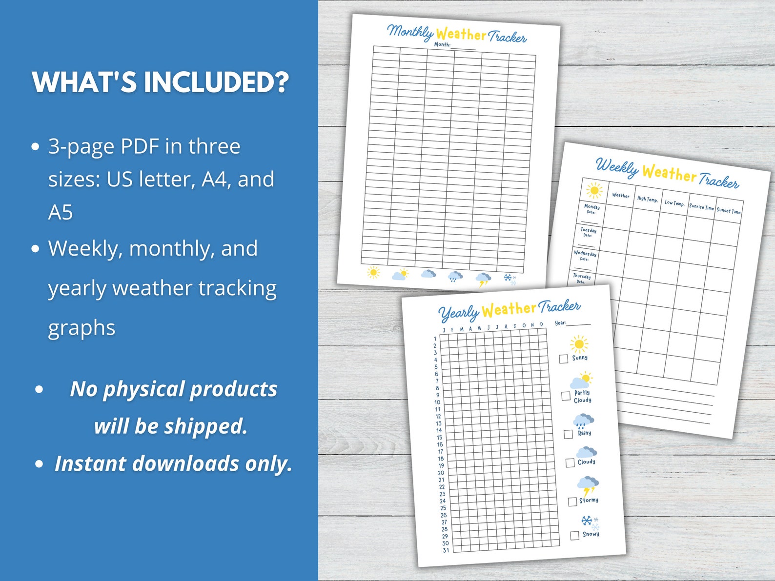 Weather Tracker Printable, Weekly Monthly Yearly Weather Chart, Kids ...