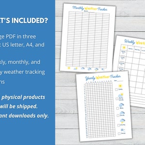 Weather Tracker Printable, Weekly Monthly Yearly Weather Chart, Kids ...