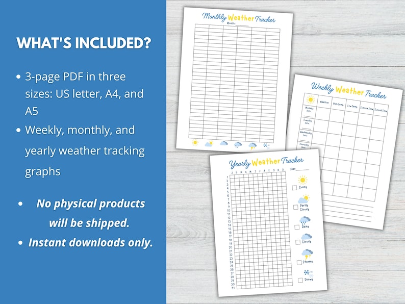 Weather Tracker Printable, Weekly Monthly Yearly Weather Chart, Kids ...