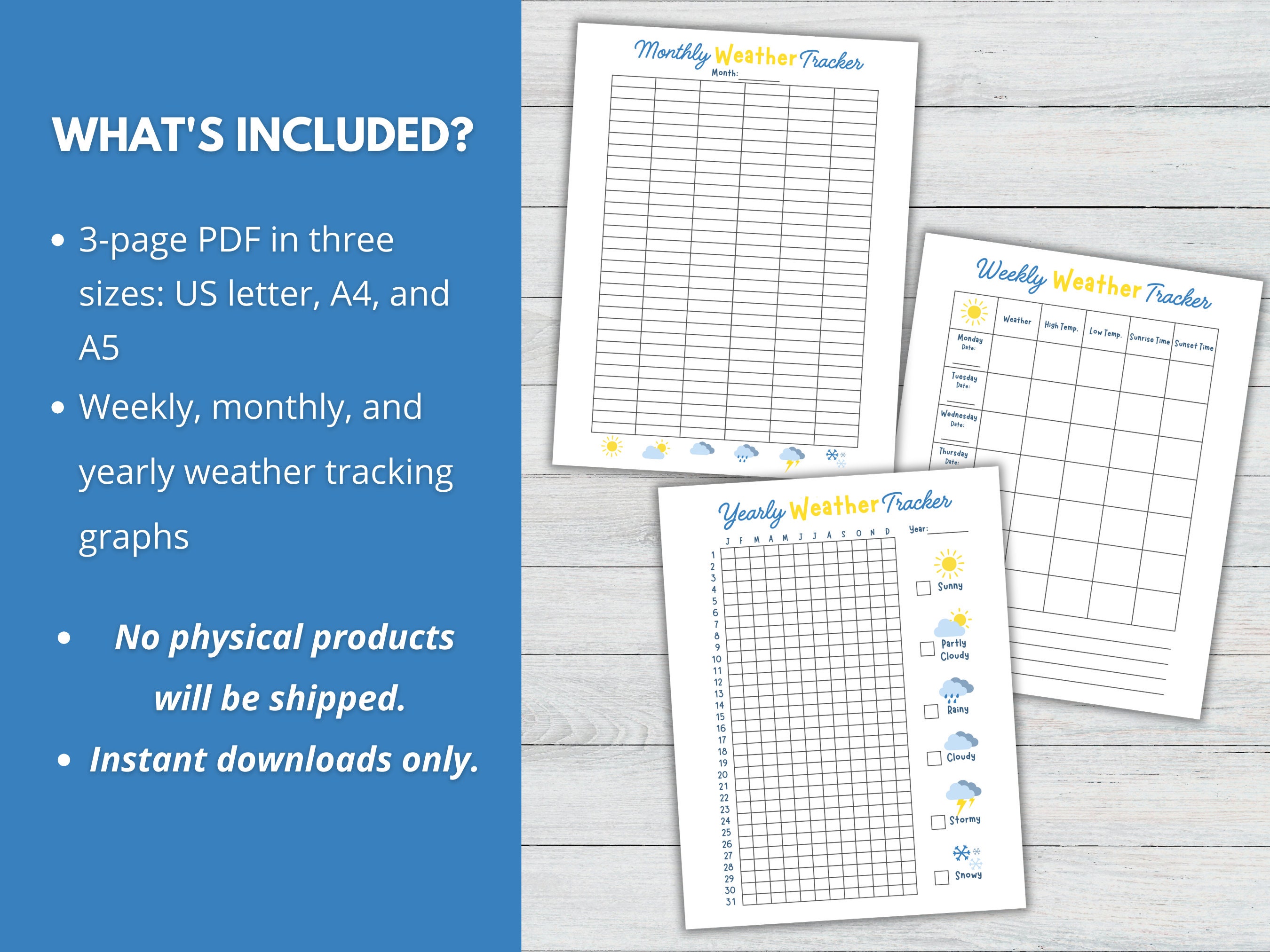 Weather Tracker Printable, Weekly Monthly Yearly Weather Chart, Kids ...