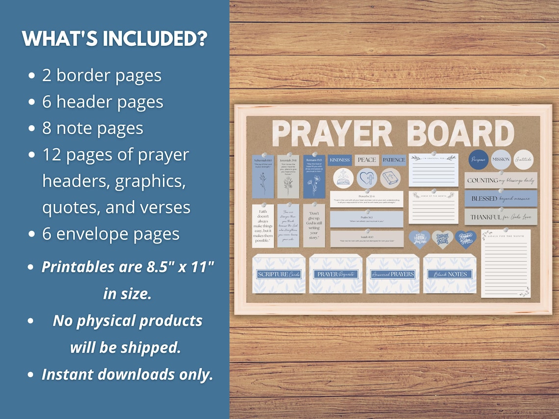 Prayer Board Kit With Envelopes, Printable Blue Prayer Board, Prayer ...