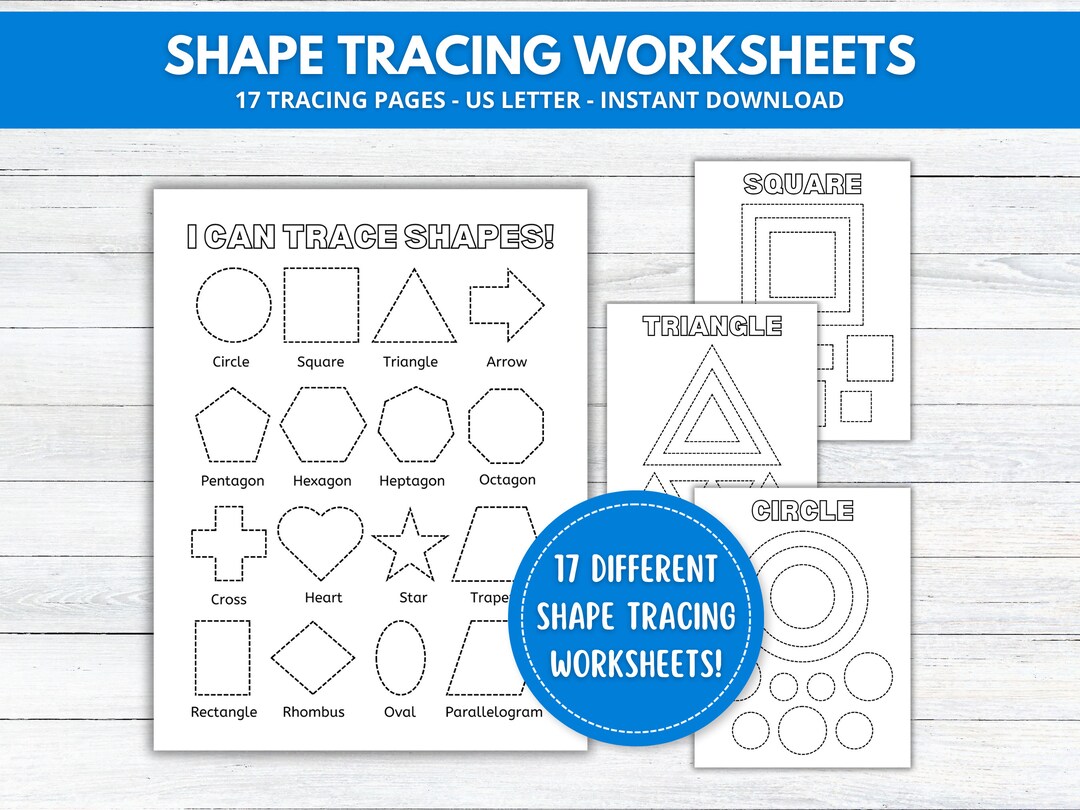 Shape Tracing Worksheets, Printable Preschool Tracing, Learning Shapes ...