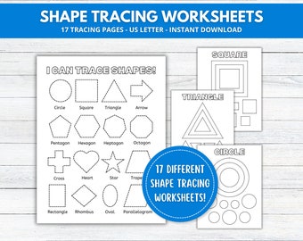10 Printable Trace the Shape Worksheets, Preschool, Learning Shapes ...