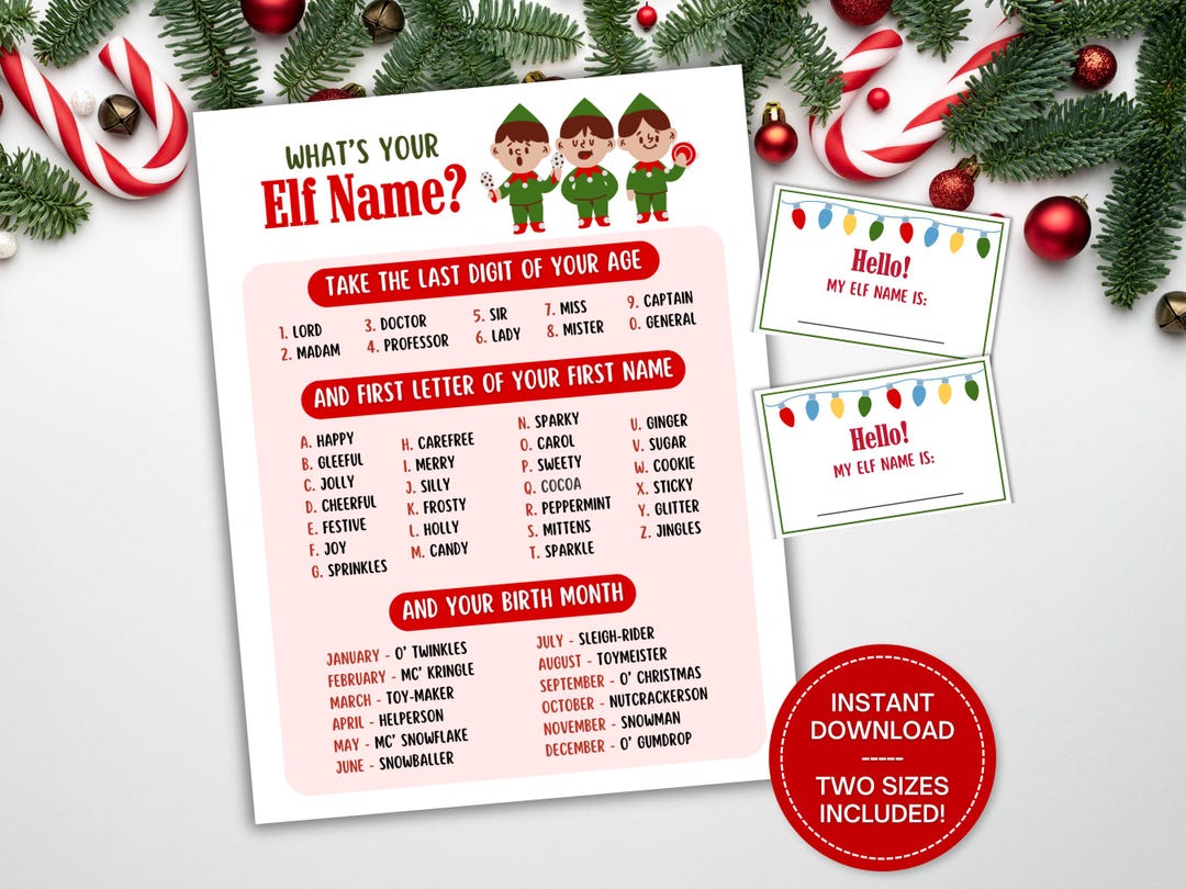What's Your Elf Name Game With Name Tags, Christmas Party Game ...