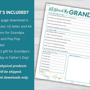 All About My Grandpa Printable, Grandparents Day, Fathers Day Gift ...