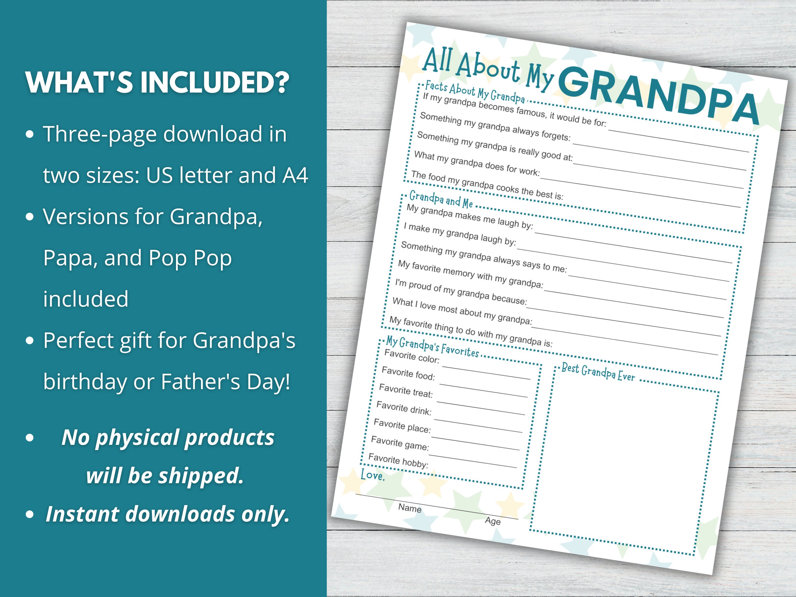 All About My Grandpa Printable, Grandparents Day, Fathers Day Gift ...