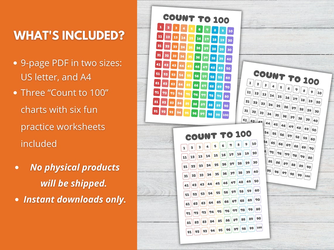 Number Chart 1-100, Count to 100, Hundreds Chart, Homeschool Posters ...
