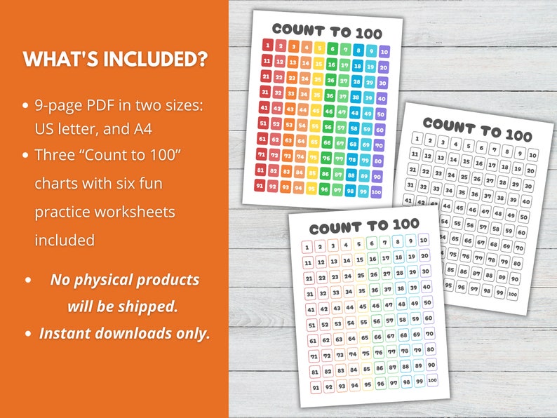 Number Chart 1-100, Count to 100, Hundreds Chart, Homeschool Posters ...