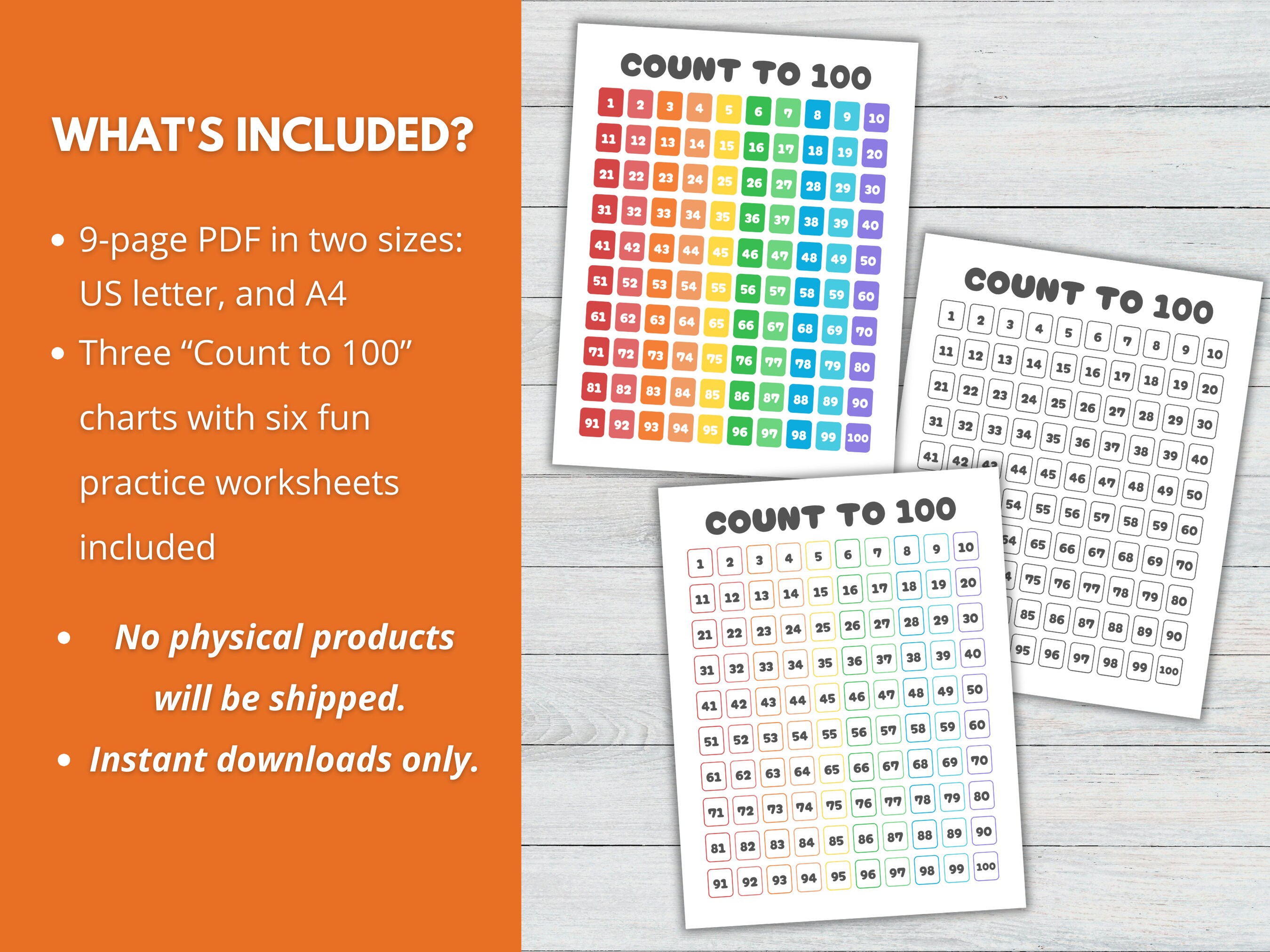 Number Chart 1-100, Count to 100, Hundreds Chart, Homeschool Posters ...