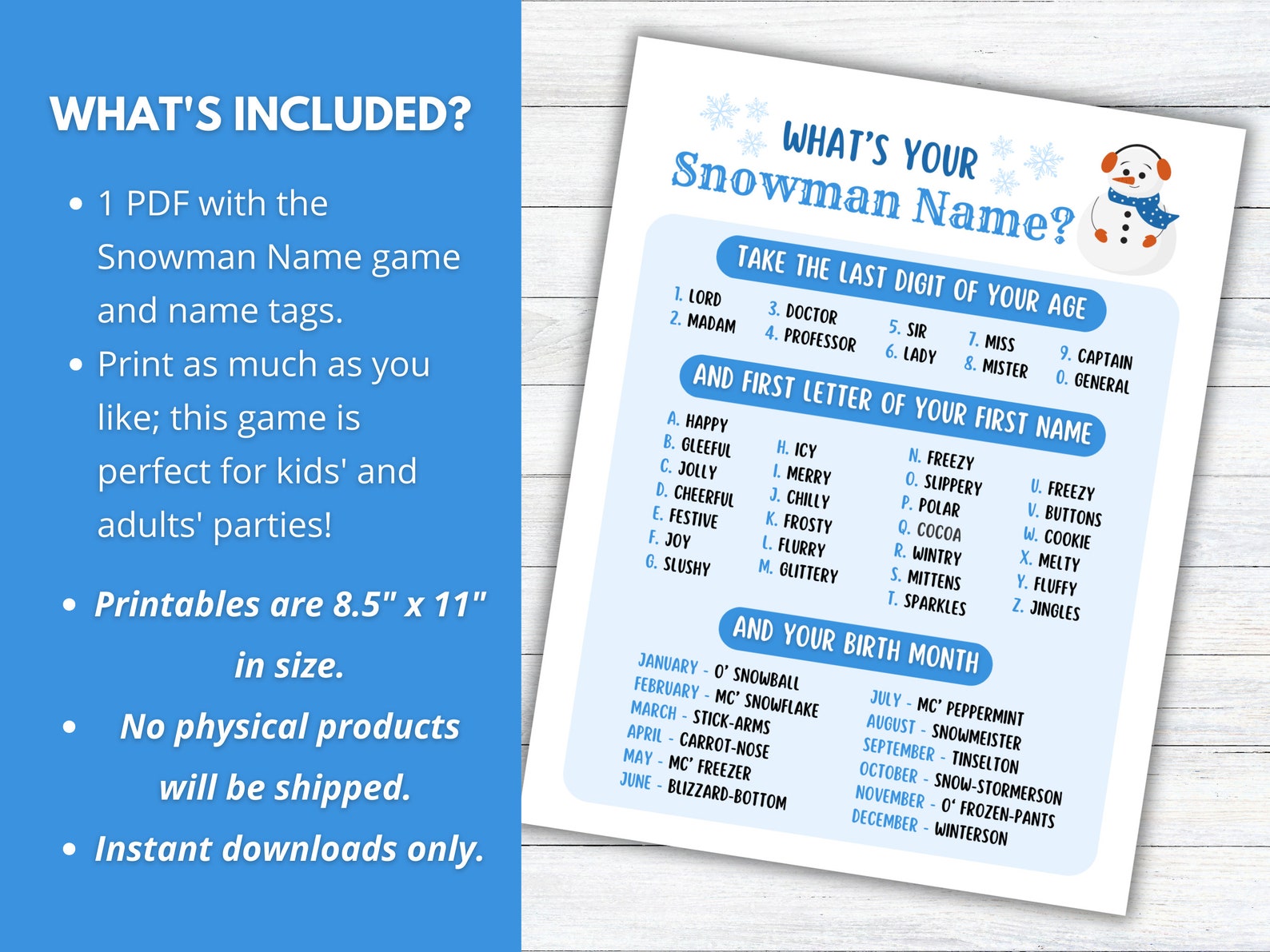 What's Your Snowman Name Game With Name Tags, Christmas Game, Christmas ...