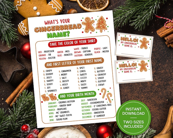 What's Your Gingerbread Name Game With Nametags & Sign | Gingerbread ...