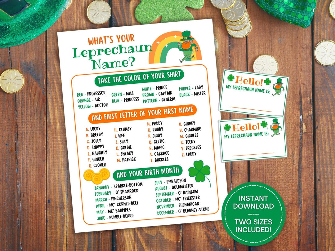 What's Your Leprechaun Name Game With Name Tags, St. Patrick's Day ...