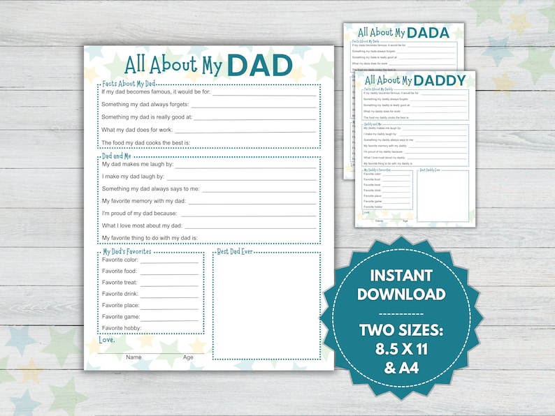 All About My Dad Printable, Fathers Day Gift, Personalized Dad Gift ...
