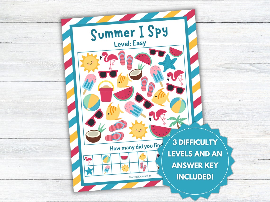 Summer I Spy Printable, I Spy Game for Kids, Summer Printable Activity ...