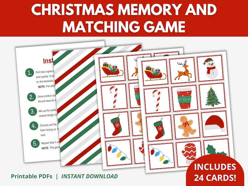 Christmas Memory & Matching Game, Christmas Memory Cards, Christmas ...
