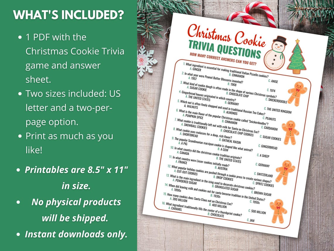 Christmas Cookie Trivia Game, Cookie Exchange Game, Cookie Swap, Cookie ...