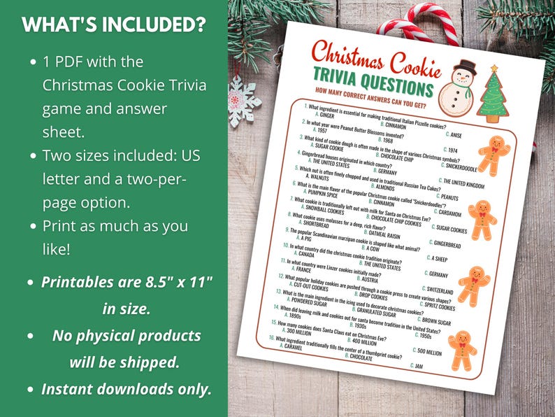 Christmas Cookie Trivia Game, Cookie Exchange Game, Cookie Swap, Cookie ...