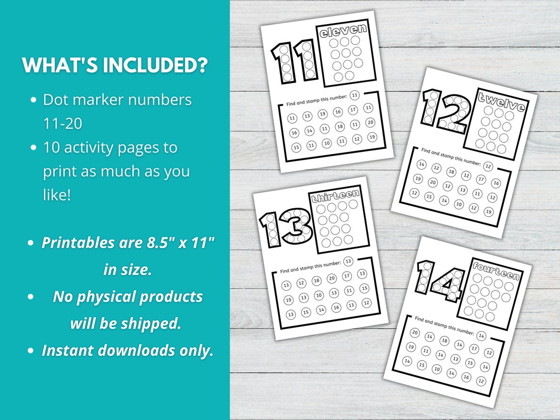 Dot Marker Numbers 11-20 Printable, Dab Marker Number Activity ...