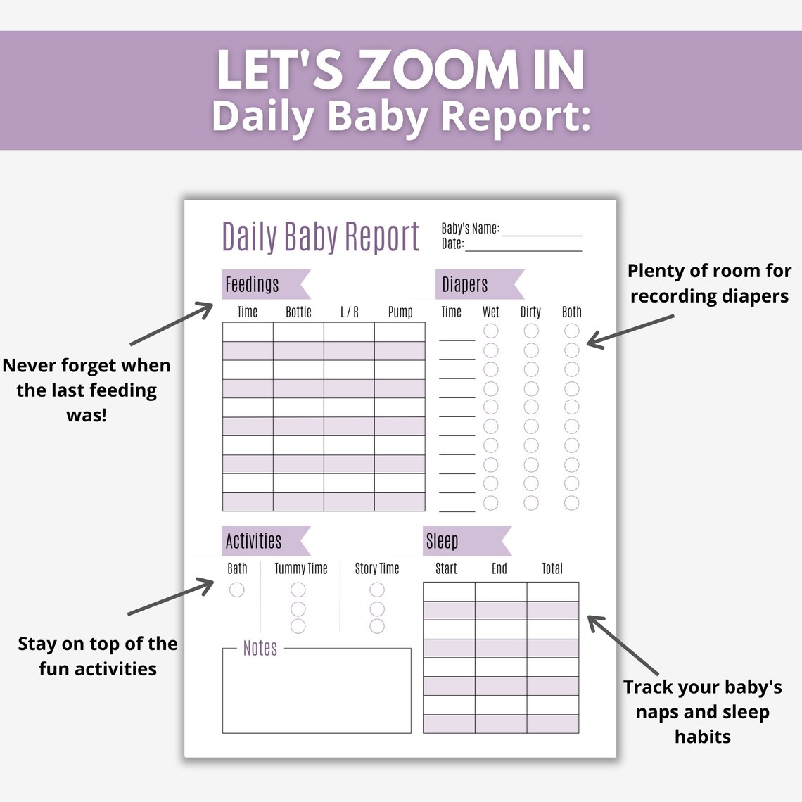 Infant Daily Log, Daily Baby Care Log, Feeding, Sleep, & Diaper ...