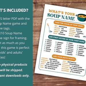 What's Your Soup Name Game + Name Tags, Soup Cook-off Party Activity ...