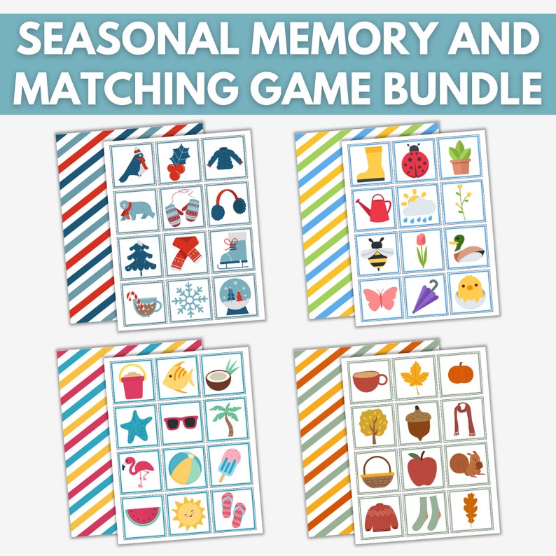 Seasons Memory & Matching Game, Preschool Activity, Seasons Memory Game ...