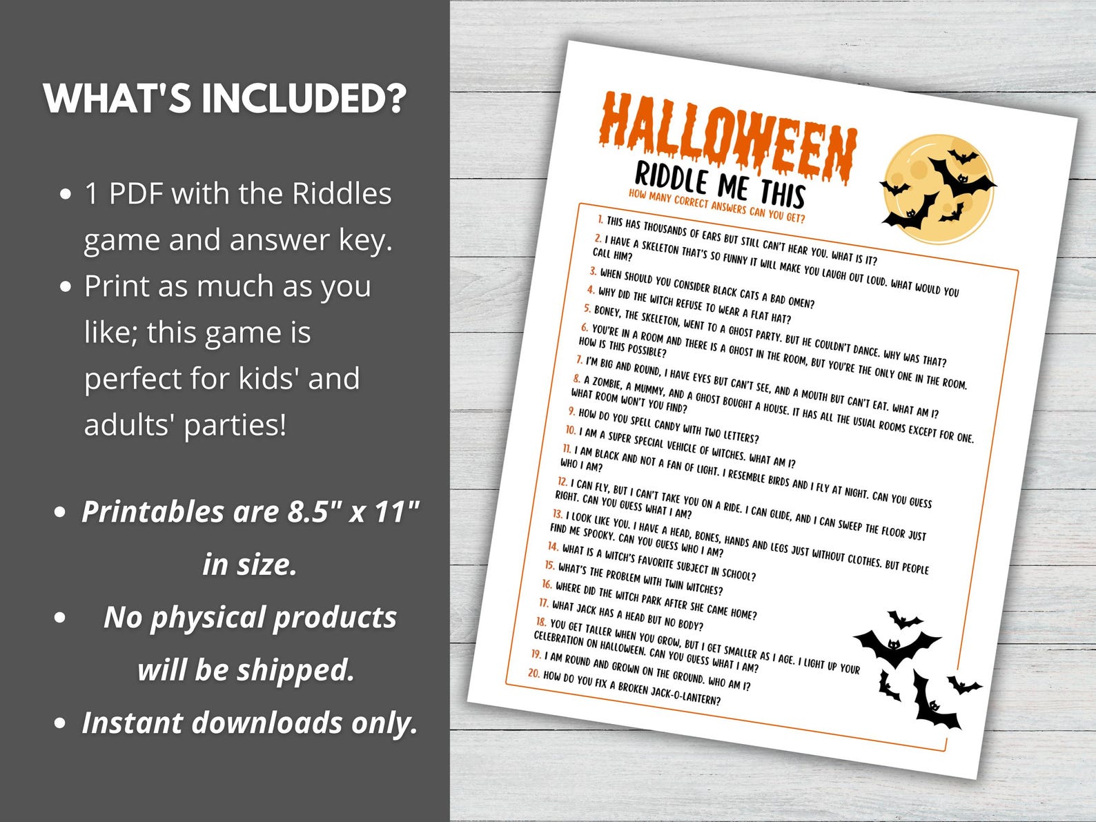 Halloween Riddle Me This Trivia Game, Printable Halloween Party Games ...