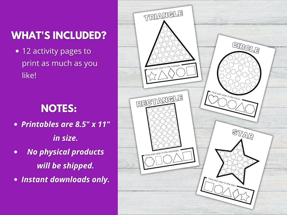 Dot Marker Shapes Activity, Shapes Coloring Page, Preschool Worksheets ...