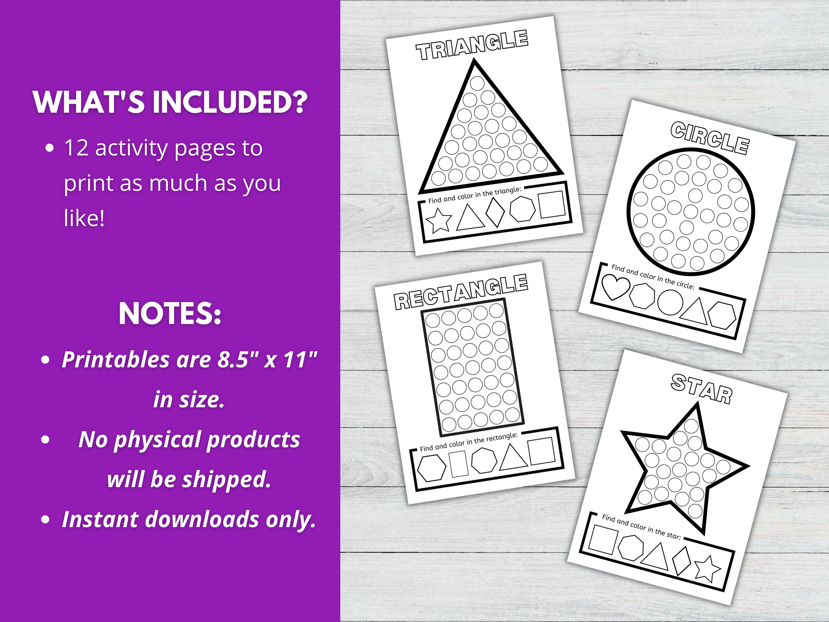 Dot Marker Shapes Activity, Shapes Coloring Page, Preschool Worksheets ...