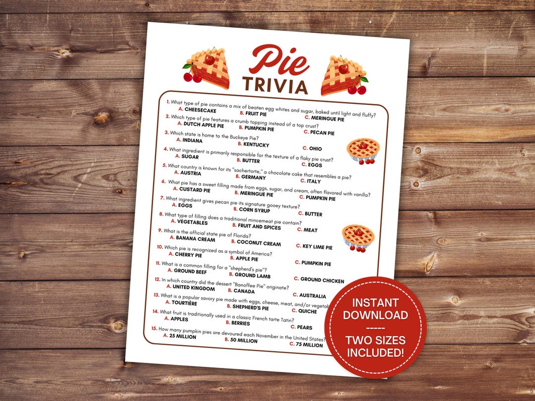 Pie Trivia Game, Pie Party Game Printable, Pi Day Games, Dessert Trivia ...