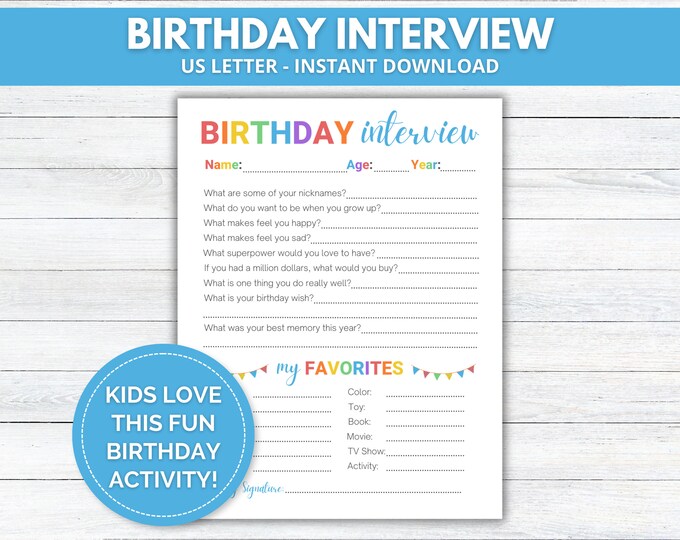 Birthday Interview Printable PDF - Etsy Australia