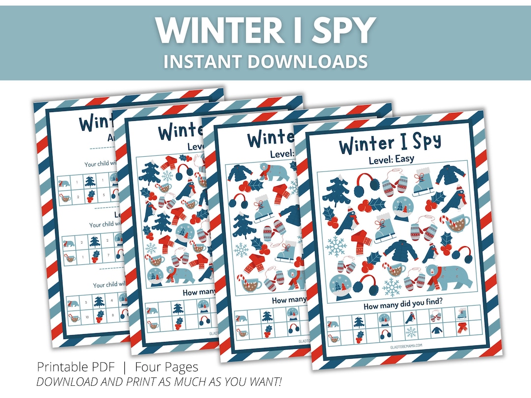 Winter I Spy Printable, Winter Activity, 3 Pages Easy to Hard, Counting ...