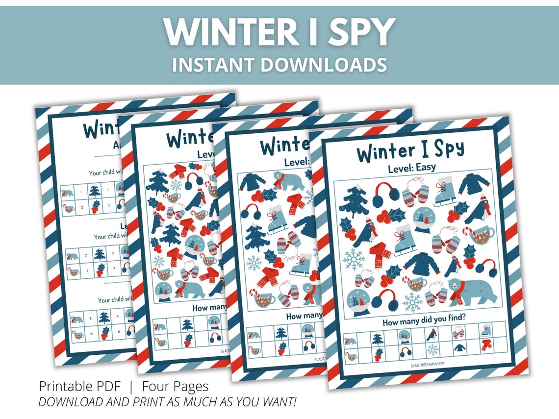 Winter I Spy Printable, Winter Activity, 3 Pages Easy to Hard, Counting ...