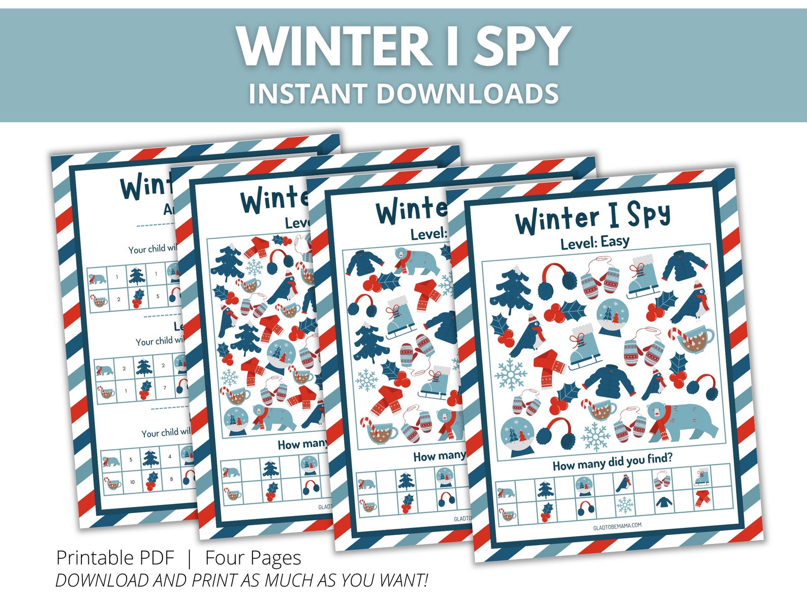 Winter I Spy Printable, Winter Activity, 3 Pages Easy to Hard, Counting ...