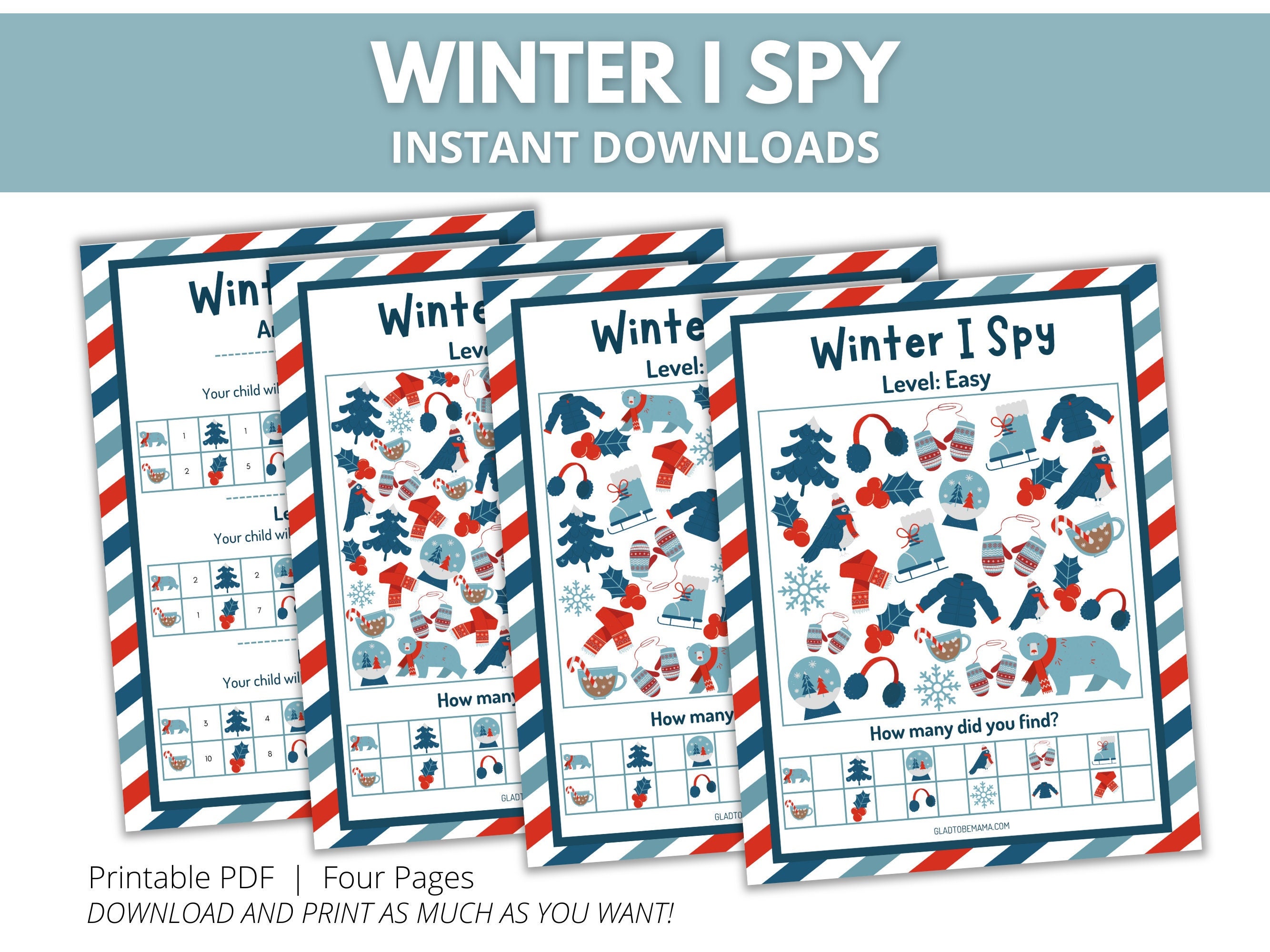 Winter I Spy Printable, Winter Activity, 3 Pages Easy to Hard, Counting ...