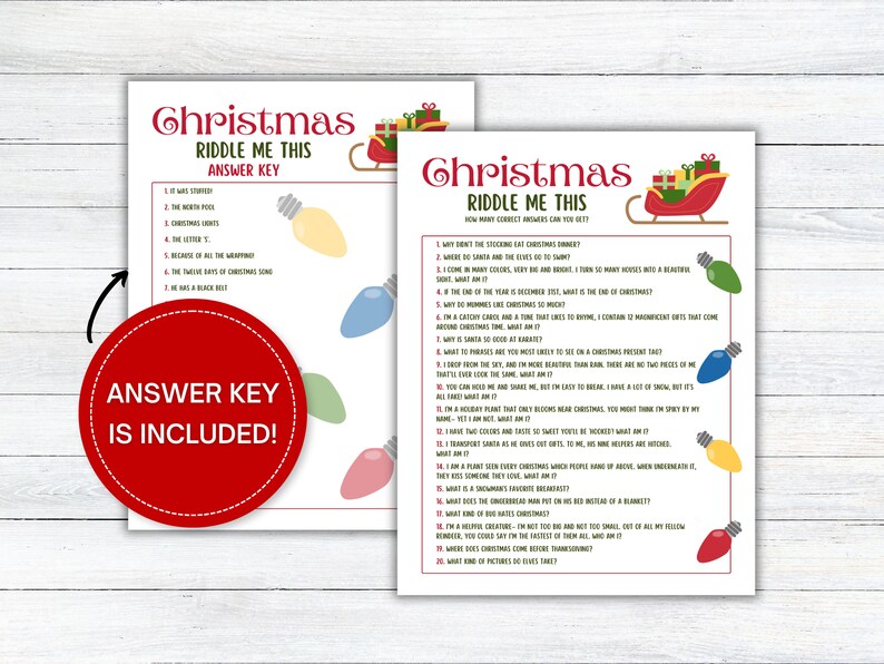 Christmas Riddles Game Printable Christmas Party Game - Etsy
