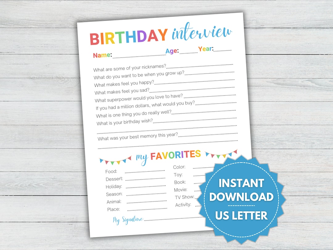 Kids Birthday Interview, Printable Birthday Questionnaire, Toddler ...