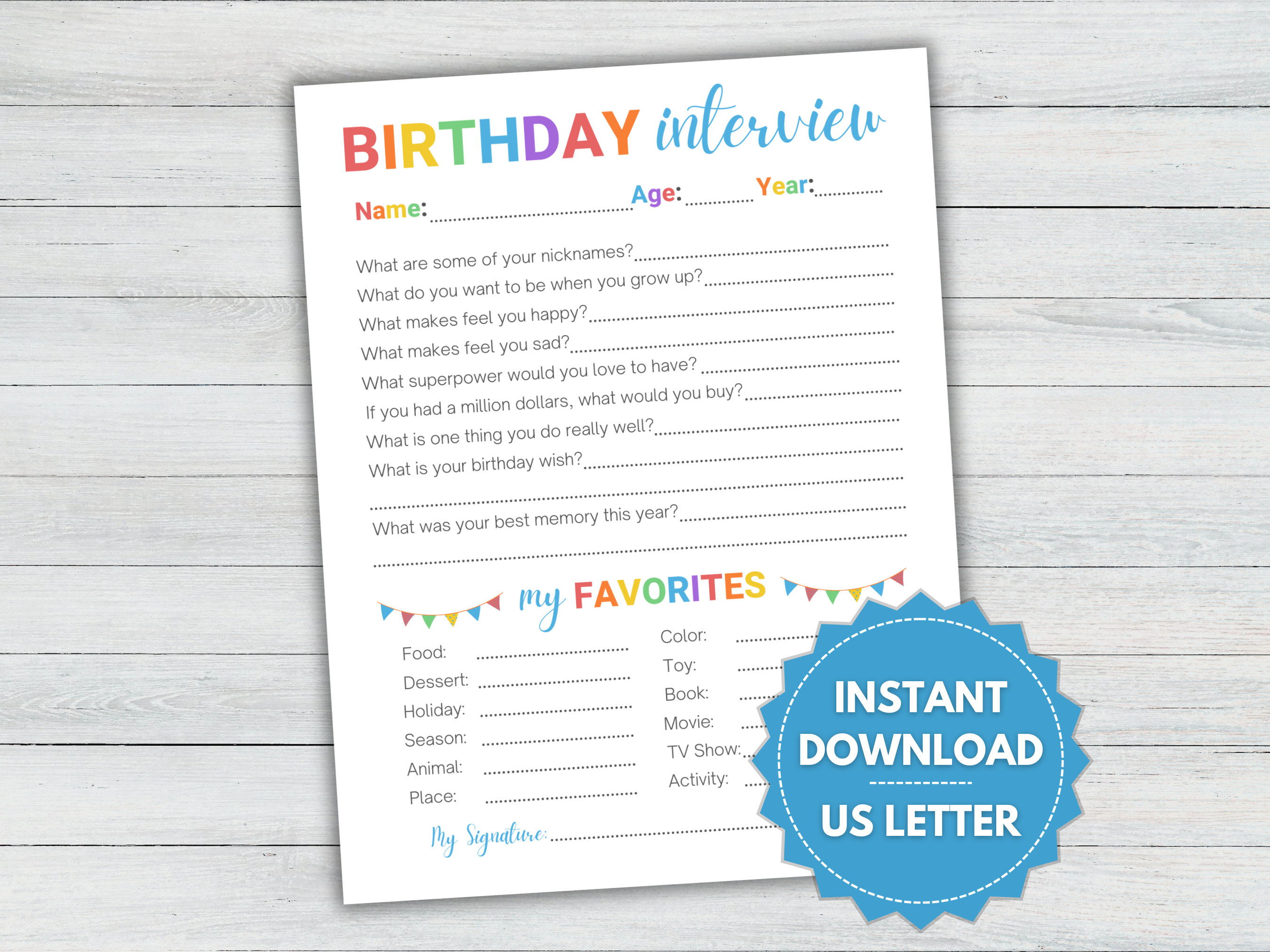 Kids Birthday Interview, Printable Birthday Questionnaire, Toddler ...