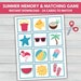 Summer Memory Game Printable, Matching Game, Beach Flash Cards, Summer ...