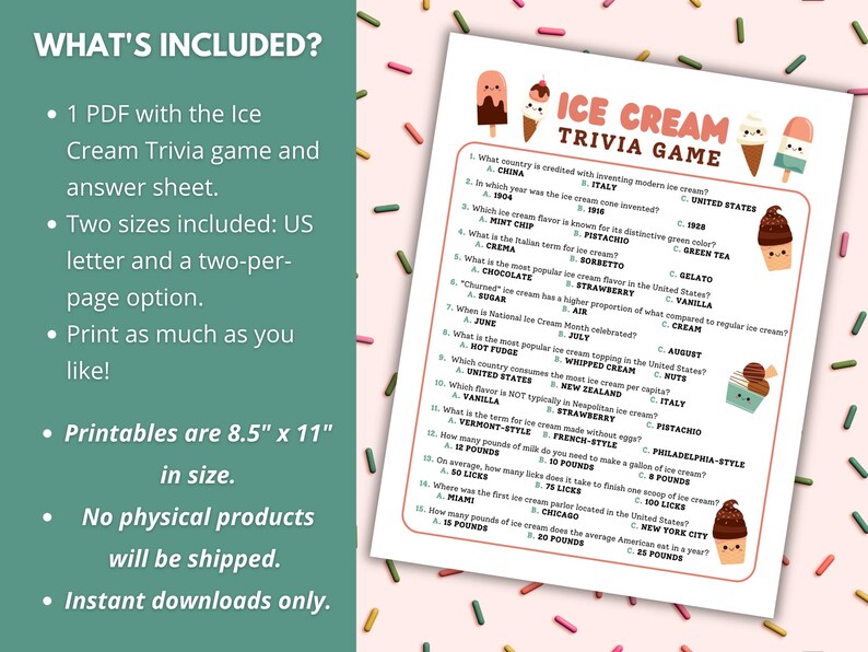 Ice Cream Trivia Game, Printable Ice Cream Quiz, Ice Cream Party Game ...