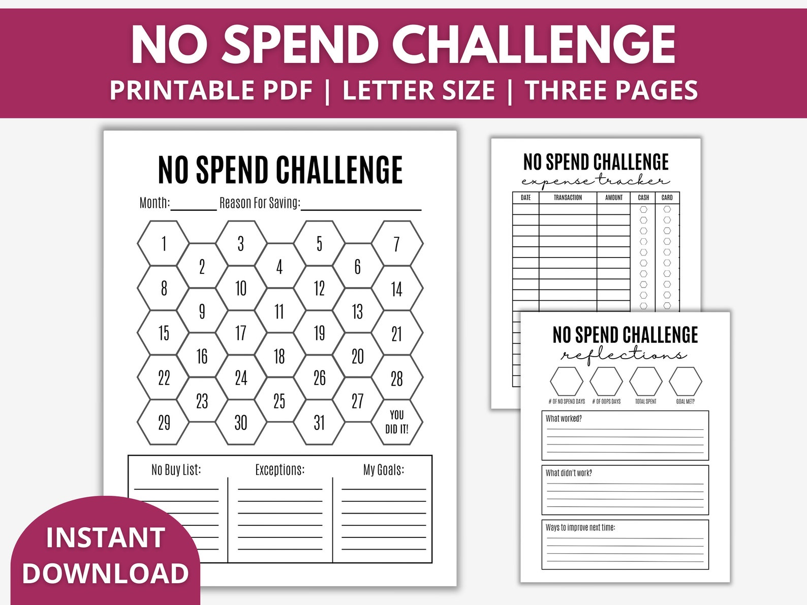 No Spend Challenge Printable, No Spend Month Tracker, Money Saving ...