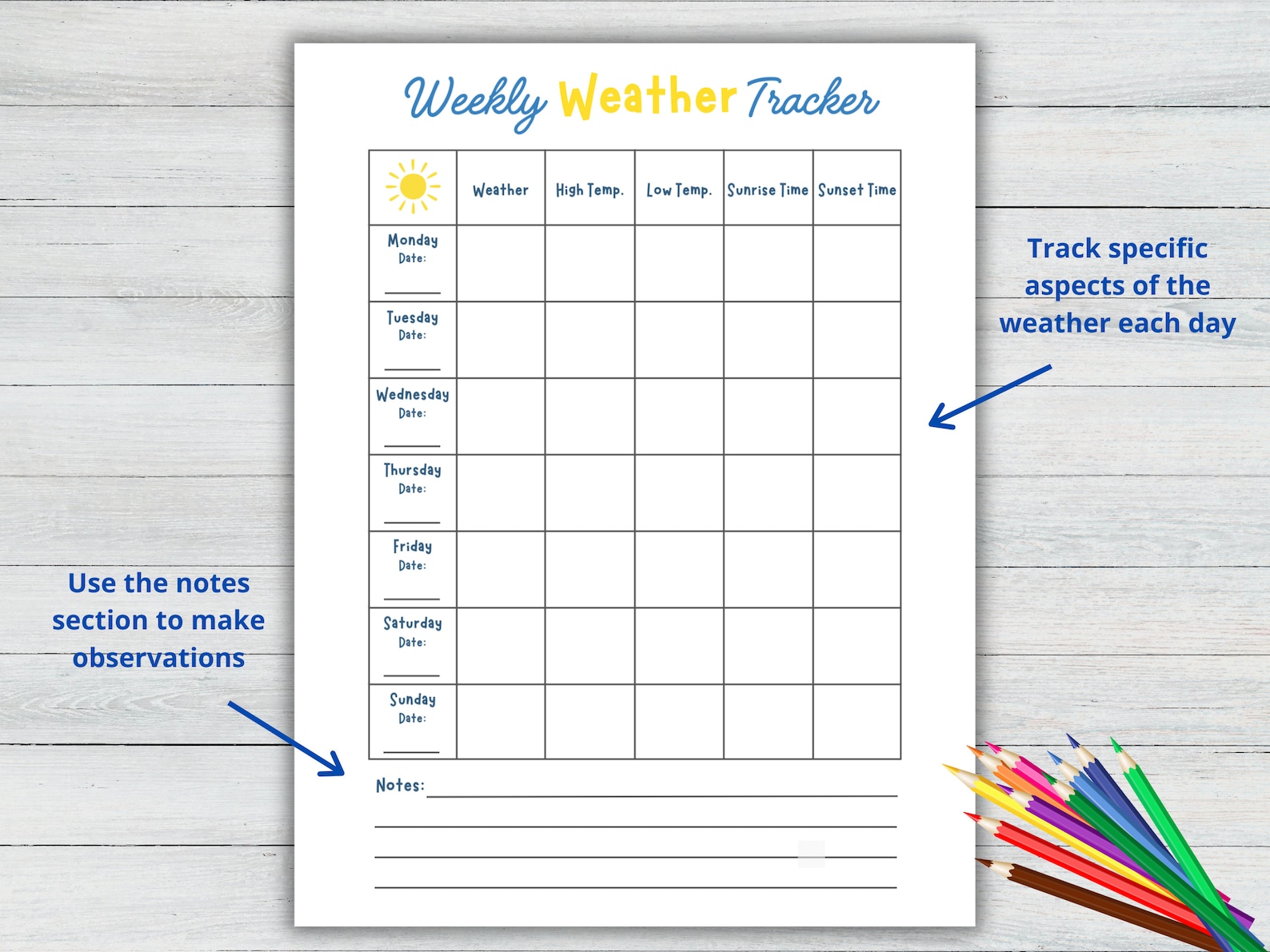 Weather Tracker Printable, Weekly Monthly Yearly Weather Chart, Kids ...