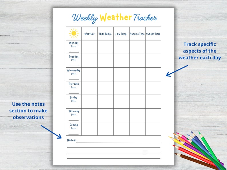 Weather Tracker Printable, Weekly Monthly Yearly Weather Chart, Kids ...