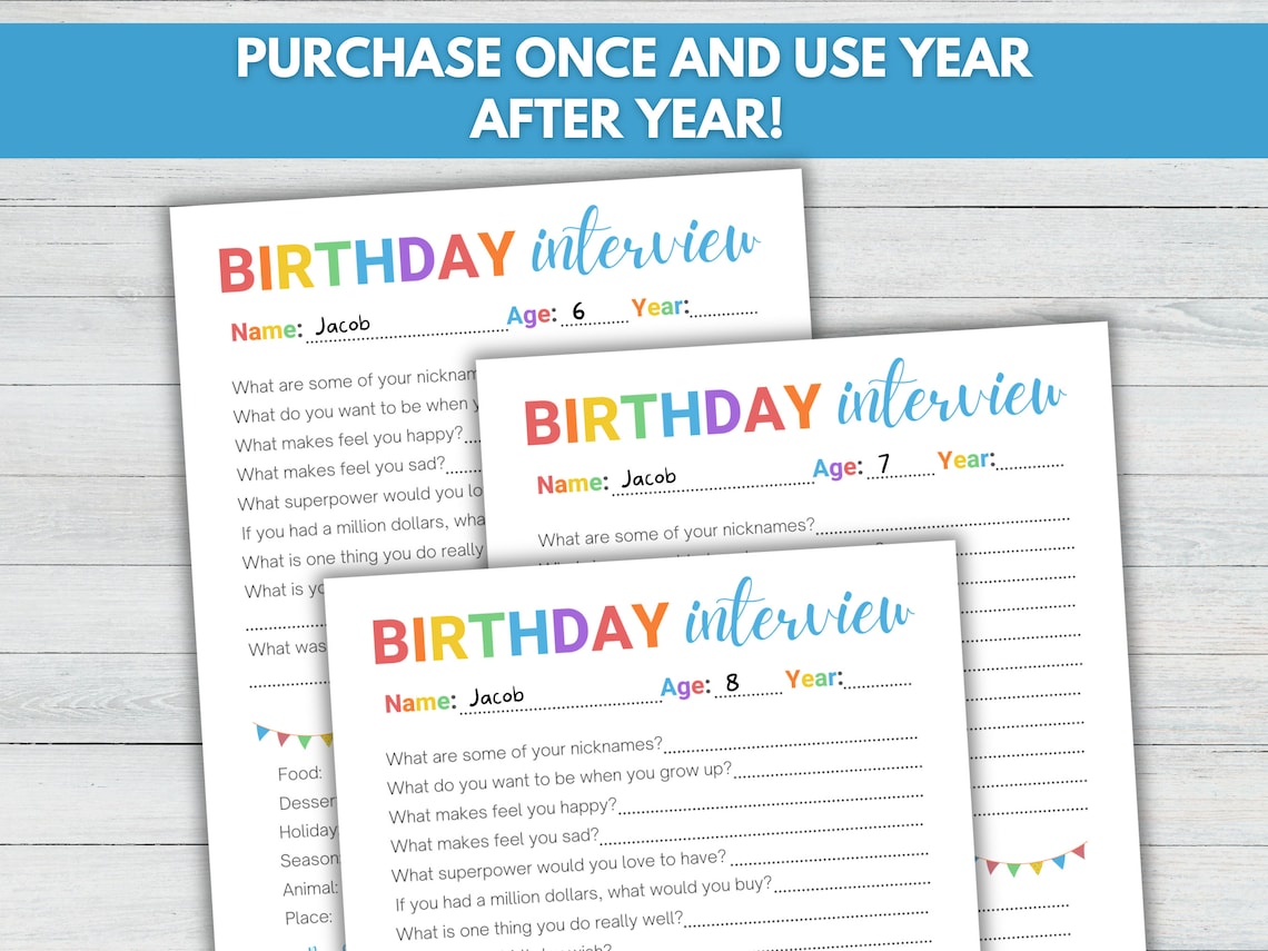 Kids Birthday Interview, Printable Birthday Questionnaire, Toddler ...