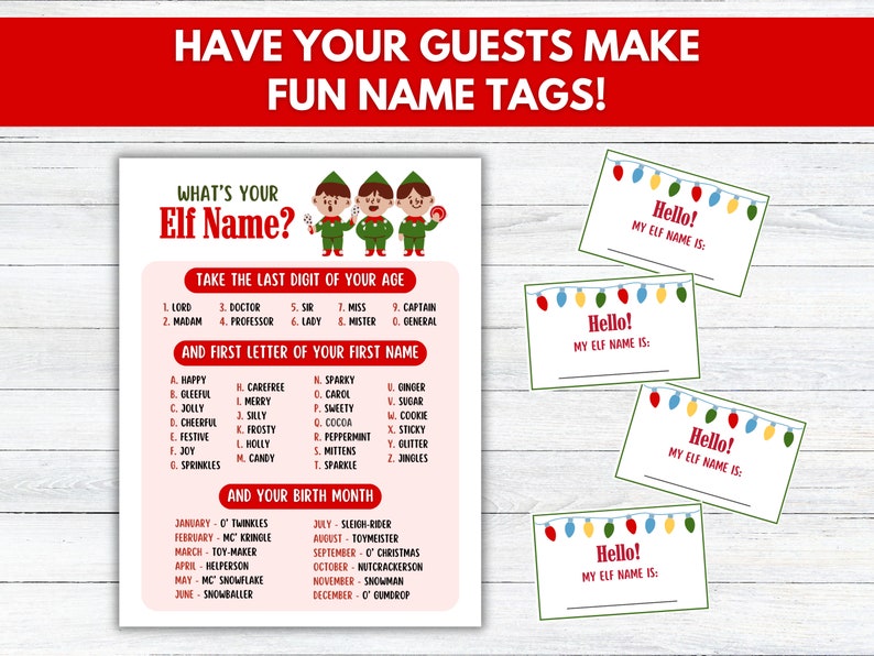 What's Your Elf Name Game With Name Tags, Christmas Game, Christmas ...